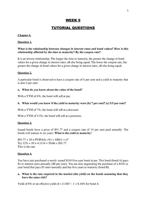 Week 9 Ch 6 Tutorial Questions Week 9 Tutorial Questions Chapter 6 Question 1 What Is The