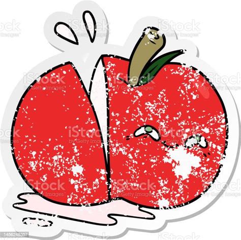 만화 얇게 썬 사과의 고민 스티커 과일에 대한 스톡 벡터 아트 및 기타 이미지 과일 귀여운 그런지 이미지 기법 Istock