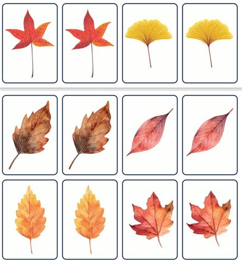 Autumn Leaves Matching Game Cards Matching Autumn Leaves Flashcards Montessori Matching Game