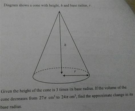 Solved Diagram Shows A Cone With Height H And Base Radius R Given