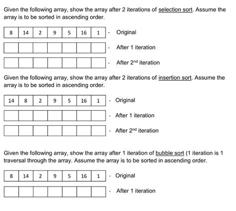 Solved Given The Following Array Show The Array After 2