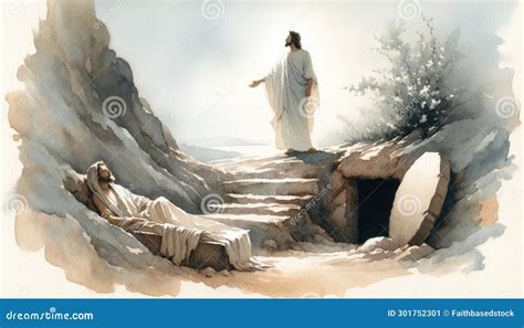Resurrection Of Lazarus 28th Miracle Of Jesus Christ Watercolor