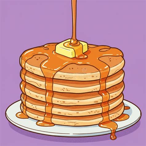 A Stack Of Cartoon Style Pancakes Sits On A White Plate Against A