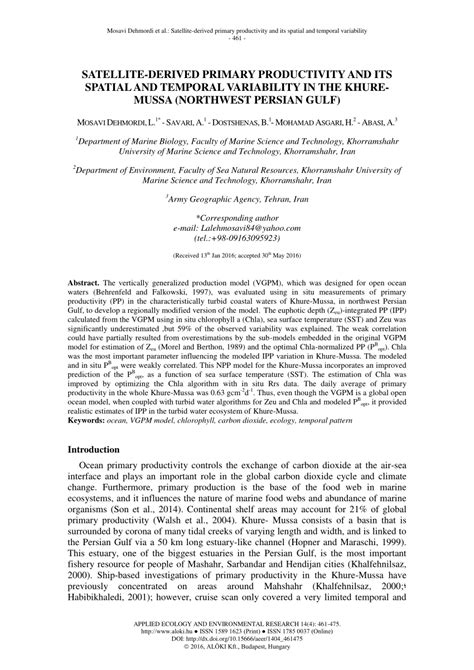 Pdf Satellite Derived Primary Productivity And Its Spatial And Temporal Variability In The