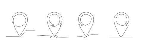 지도 핀의 연속 단일 선 그리기 편집 가능한 획 선형 스타일 여행 개념에 대한 Gps 탐색 포인터입니다 흰색 배경에 한 라인 맵 핀의 컬렉션입니다 낙서 벡터 그림입니다