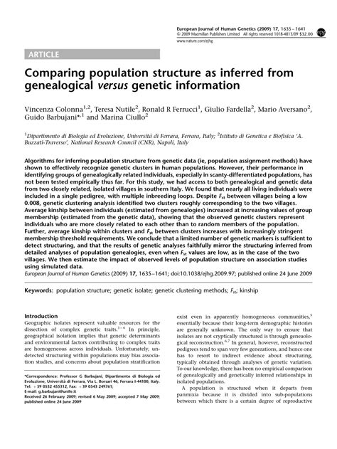 Pdf Comparing Population Structure As Inferred From Genealogical Versus Genetic Information