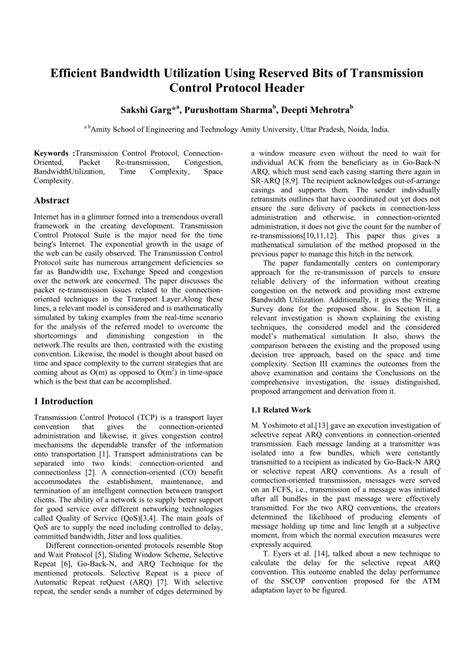 Pdf Efficient Bandwidth Utilization Using Reserved Bits Of Transmission Control Protocol Header