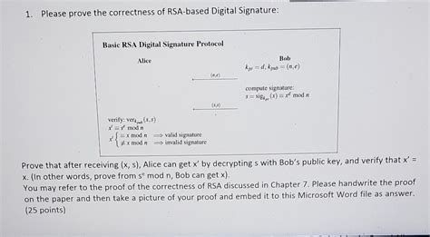 Solved 1 Please Prove The Correctness Of Rsa Based Digital