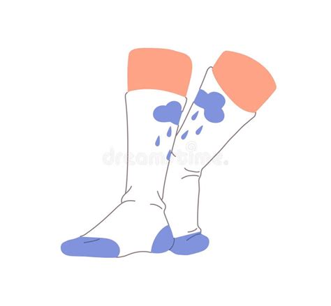 Female Feet In Cute Socks With Cloud Pattern Woman Wearing Long Cotton