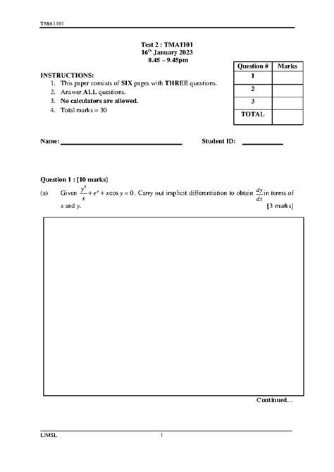 2215 Calculus Test 2 Test 2 Tma 16 Th January 2023 8 45 9 45 Pm Instructions 1 This
