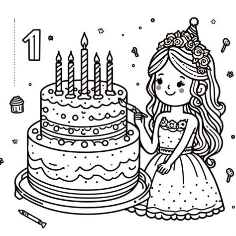 ילדה עם עוגת יום הולדת לצביעה אונליין דפי צביעה אונליין יויו