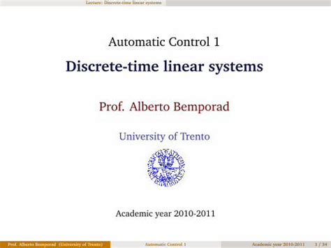 Pdf Discrete Time Linear Systems Imt School For Advanced Cse Lab Imtlucca It Bemporad