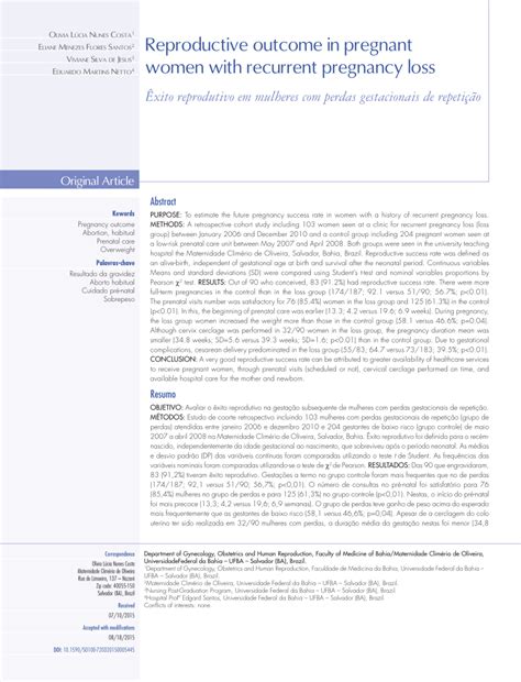 Pdf Reproductive Outcome In Pregnant Women With Recurrent Pregnancy Loss