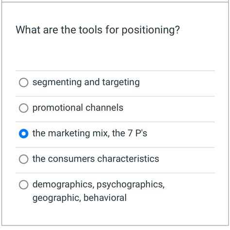 Solved What Are The Tools For Positioningsegmenting And