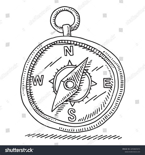 Handdrawn Vector Drawing Magnetic Compass Navigation Stock Vector Royalty Free 2254643271