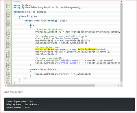 Get The User Phone Number And Department From Active Directory Using