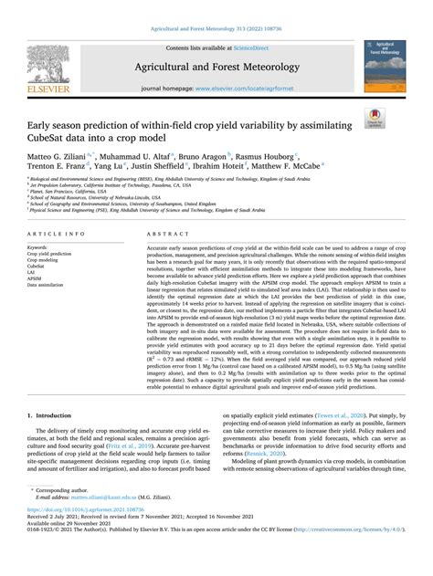 Pdf Early Season Prediction Of Within Field Crop Yield Variability By
