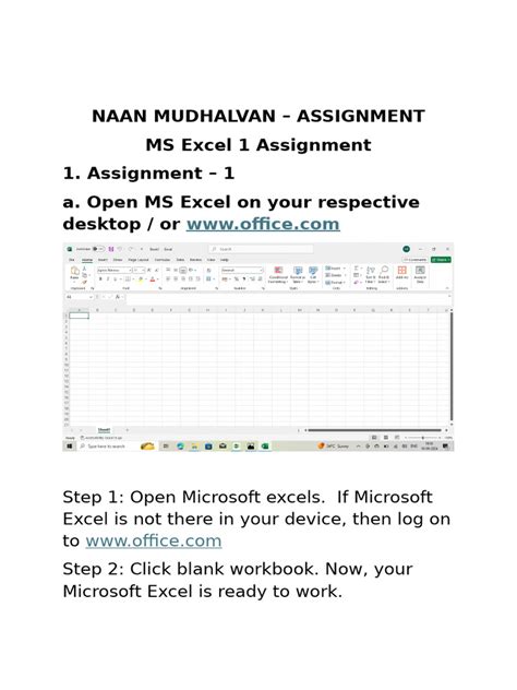 Naan Mudhalvan Excel Assignment 1 Pdf