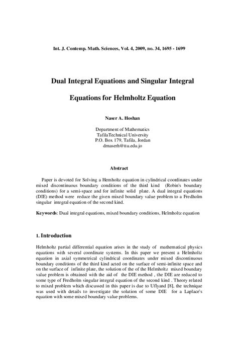 Pdf Dual Integral Equations And Singular Integral Equations For Helmholtz Equation