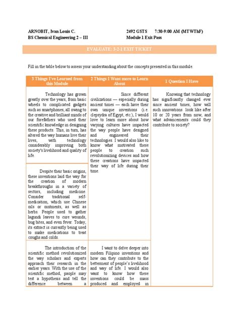 Arnobit Ivan Louis C Exit Pass Module 1 Pdf Science Scientific Method