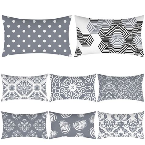 Shicheng ปลอกหมอนอิงเอวทรงเรขาคณิต ปลอกหมอนสำหรับตกแต่งบ้านโซฟาทรงสี่เหลี่ยมป้องกันเบาะสีเทา