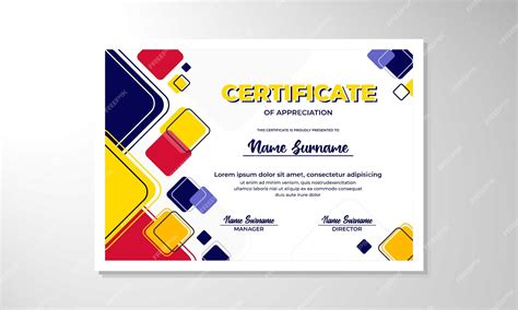 현대적인 평평한 인증서 디자인 템플릿 프리미엄 벡터