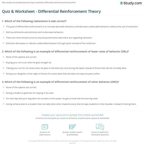 Quiz And Worksheet Differential Reinforcement Theory