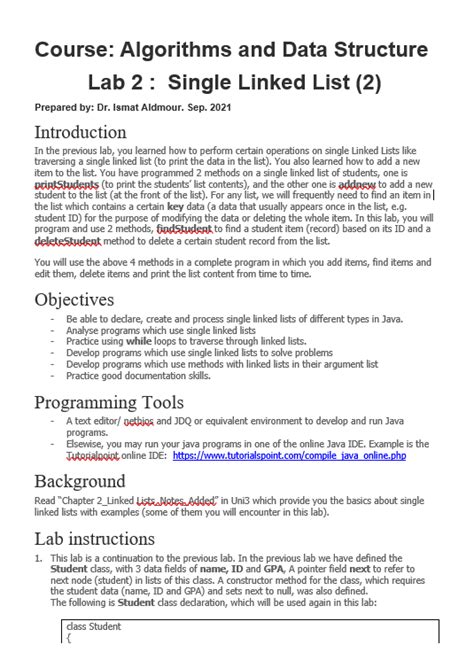 Course Algorithms And Data Structure Lab 2 Single