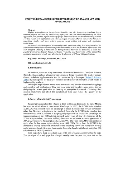 Pdf Front End Frameworks For Development Of Spa And Mpa Web Applications