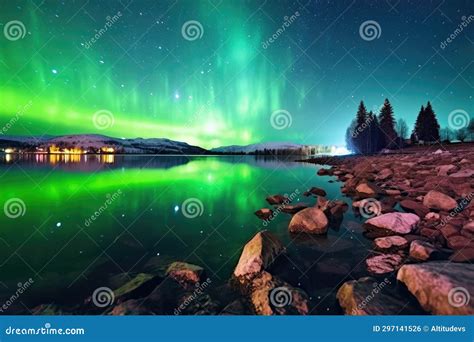 Spectacular Northern Lights Aurora Borealis Under Star Filled Skies