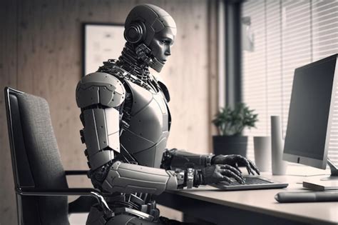 Premium Ai Image Automation Worker Concept With 3d Rendering Ai Robot Working In Smart Office