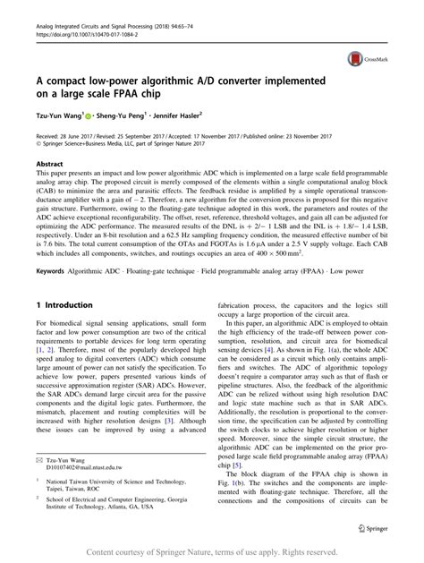A Compact Low Power Algorithmic Ad Converter Implemented On A Large Scale Fpaa Chip Request Pdf