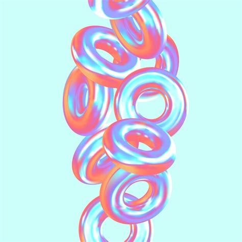 도넛과 토러스 현대 추상 배경입니다 그라데이션 다채로운 구성 3d 모양 반지입니다 최소한의 디자인 벡터 일러스트 레이션 프리미엄 벡터