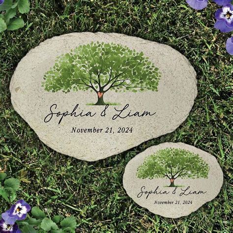 Personalized Garden Stone With Tree Couples Garden Stone Wedding Gift Stone With Wedding Date