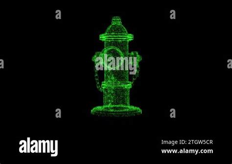 3d Green Hydrant Object Rotates On Its Axis On Black Backdrop Object Consisting Of Flickering