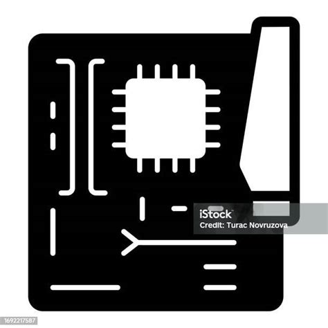 마더보드 솔리드 아이콘 Pcrepair 개념 흰색 배경에 마더보드 벡터 기호 마더보드 문자 모양 스타일 모바일 개념 웹 디자인 벡터 그래픽 Brand Name Smart