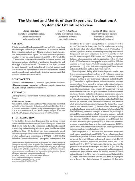 The Method And Metric Of User Experience Evaluation A Systematic Literature Review Pdf