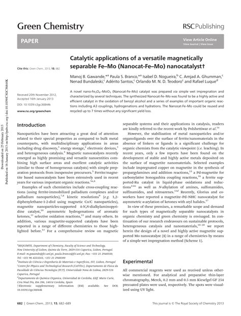 Pdf Catalytic Applications Of A Versatile Magnetically Separable Fe