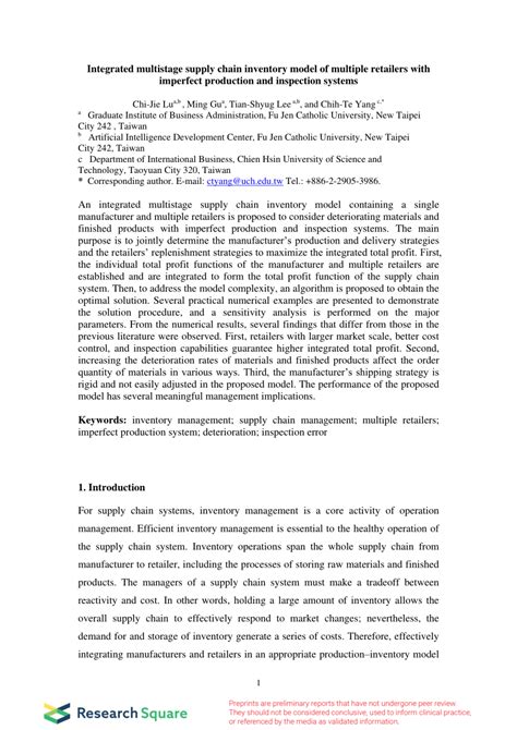 Pdf Integrated Multistage Supply Chain Inventory Model Of Multiple Retailers With Imperfect