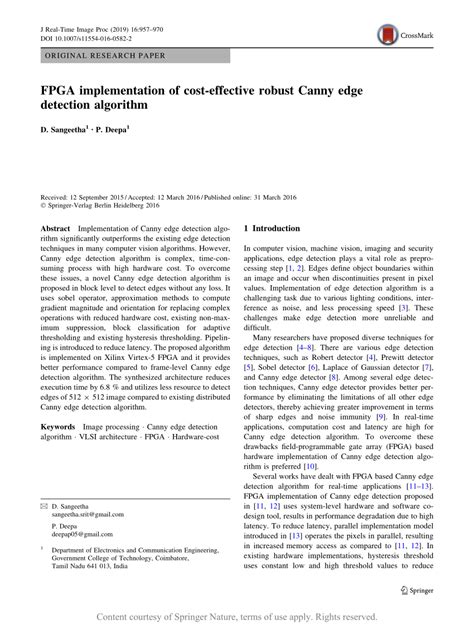 Fpga Implementation Of Cost Effective Robust Canny Edge Detection