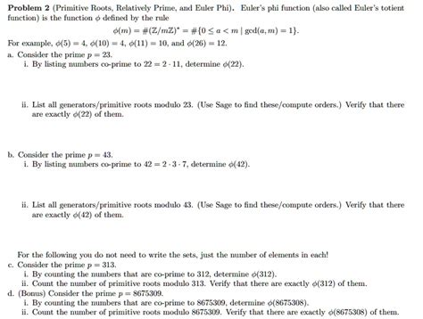 SOLVED Problem 2 Primitive Roots Relatively Prime And Euler Phi Euler S Phi Function