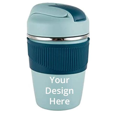 Buy Sky Blue Customized Travel Coffee Mug With Lid And Straw 350 Ml Coffee Tumbler Mug