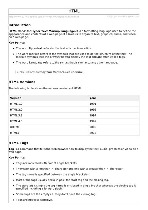 Introduction To Html Tutorialspointinternettechnologieshtmlhtm Copyright © Tutorialspoint