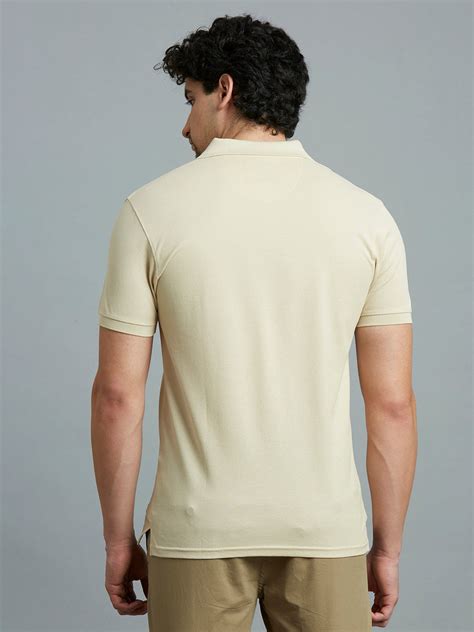 Beige Pq 100 Cotton Slim Fit Casual Half Sleeve T Shirt