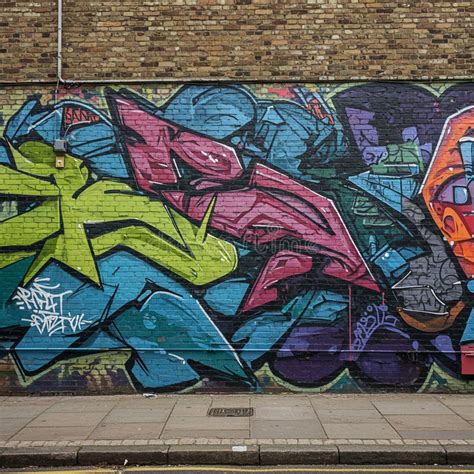 Intricate Graffiti Art Covers A Brick Wall Featuring Bold