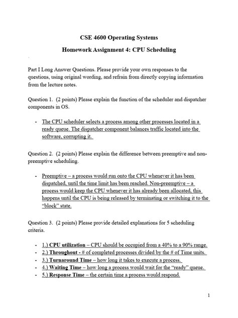 Cse 4600 Operating Systems Homework Assignment 4 Cpu Scheduling Pdf
