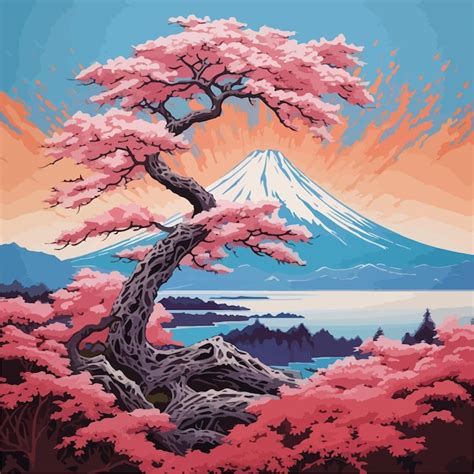 Premium Vector Mount Fuji With Pink Blossom Flat Design