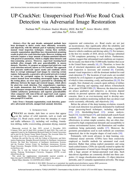 pdf up cracknet unsupervised pixel wise road crack detection via adversarial image restoration