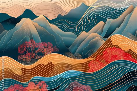 Japanese Background With Line Wave Pattern Vector Abstract Art