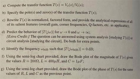 Solved A Compute The Transfer Function T S Vo S Vi S B